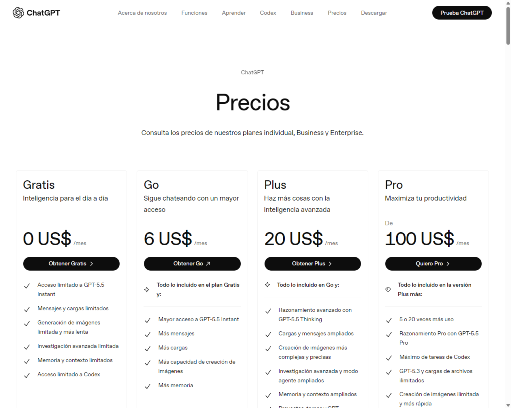ChatGPT 2026: Comparativa de Planes y Precios